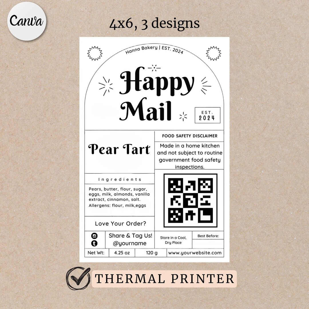 Thank You Card Thermal Printer Label for Bakery Retro Sticker Design ...
