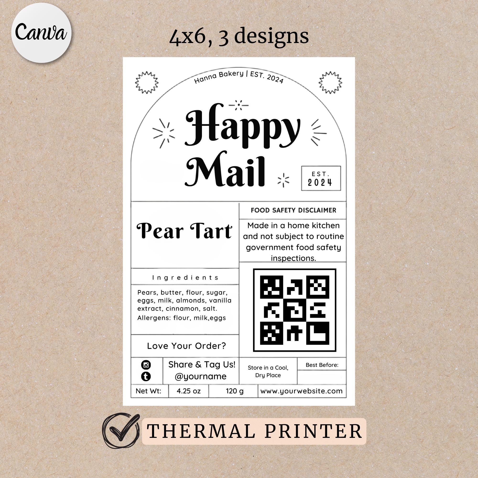 Thank You Card Thermal Printer Label for Bakery Retro Sticker Design ...
