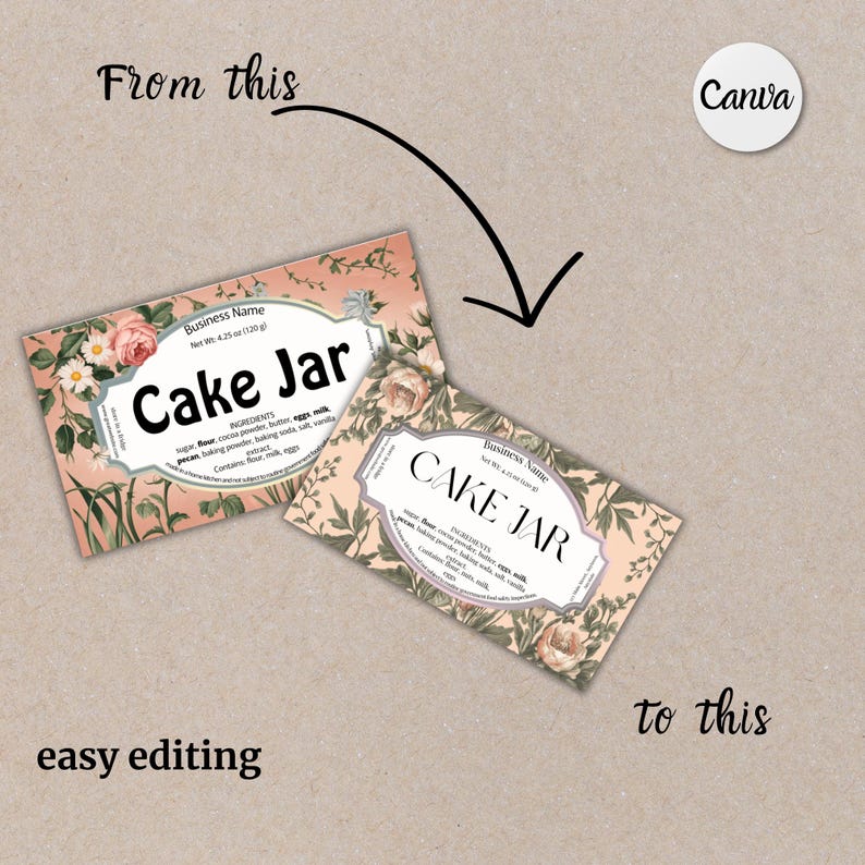 Cake Jar Label Cottage Kitchen Home Cakery Small Cakes Labels Victorian ...