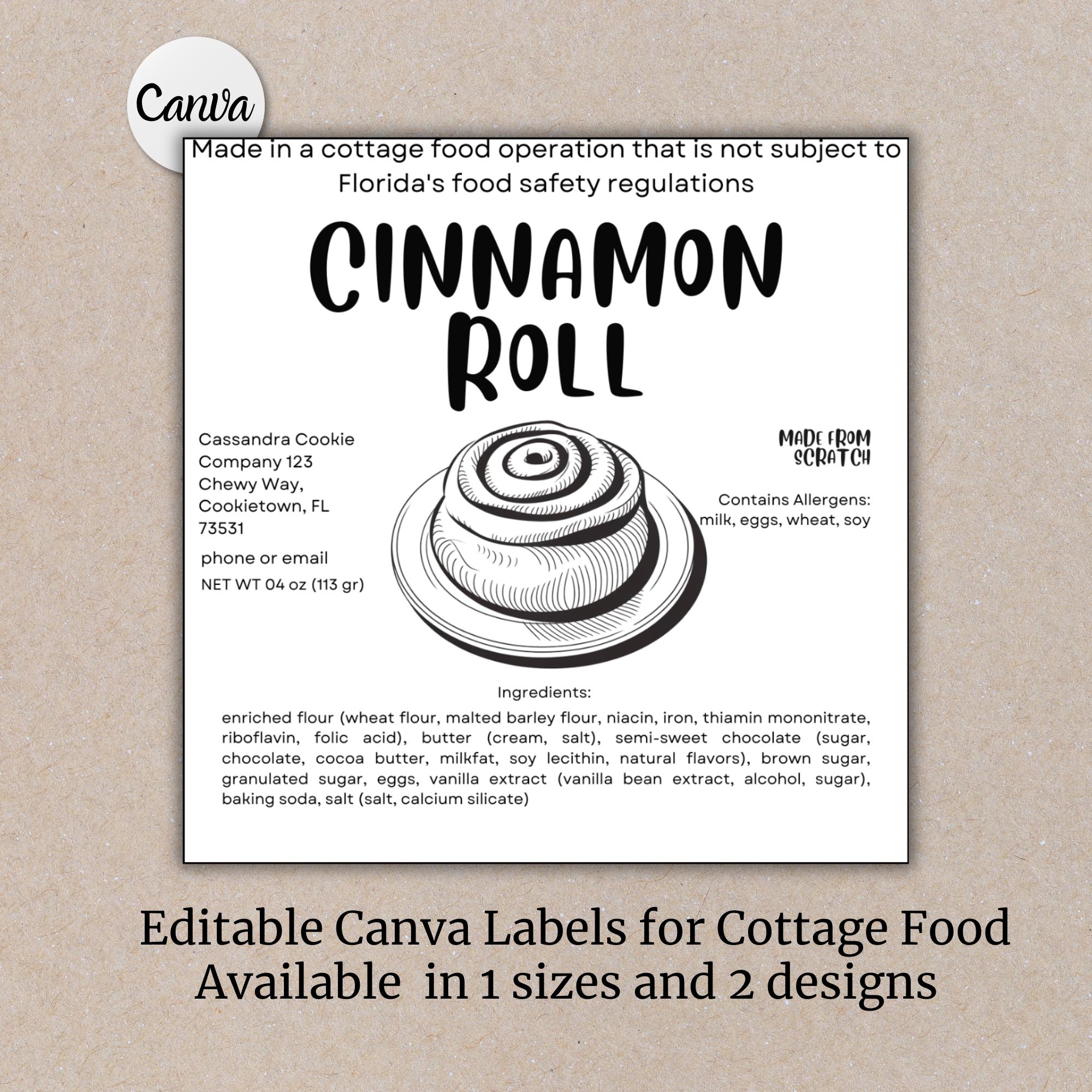 Editable Florida Cottage Law Cinnamon Roll Label Allergen Alert Label ...
