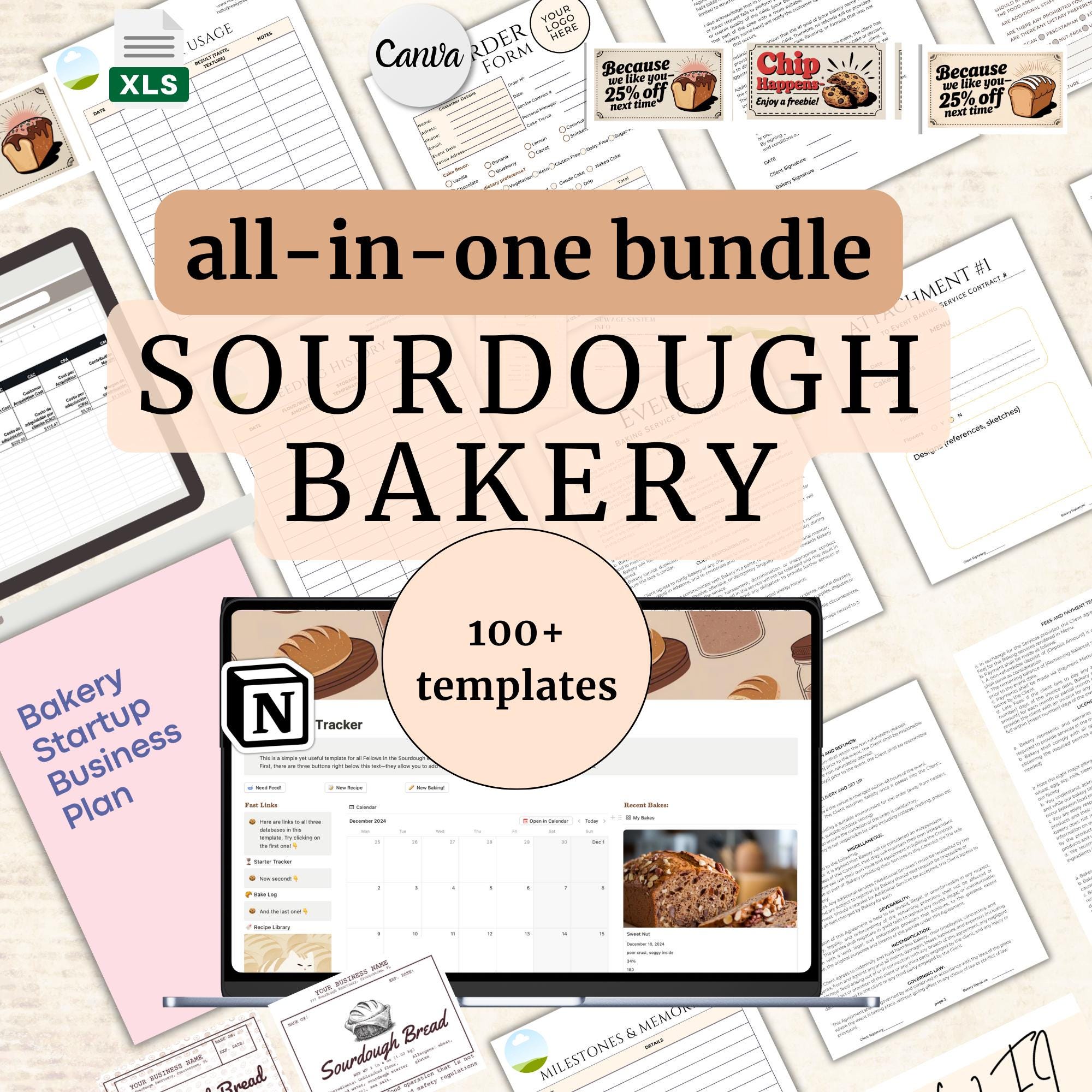 Bread Bakery Bundle All-in-one Sourdough Startup Paperwork Home Bakery ...
