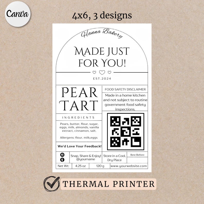Thank You Card Thermal Printer Label for Bakery Retro Sticker Design ...