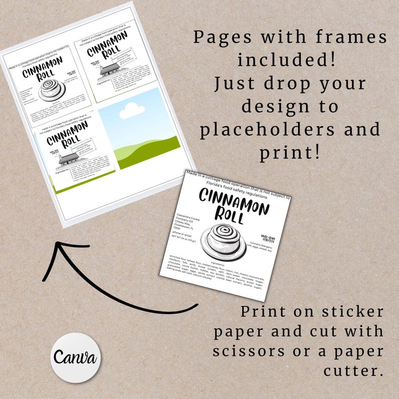 Editable Florida Cottage Law Cinnamon Roll Label Allergen Alert Label ...