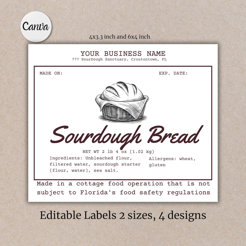 Sourdough Ingredient Label Card Gluten Alert Label Cottage Law Masa ...
