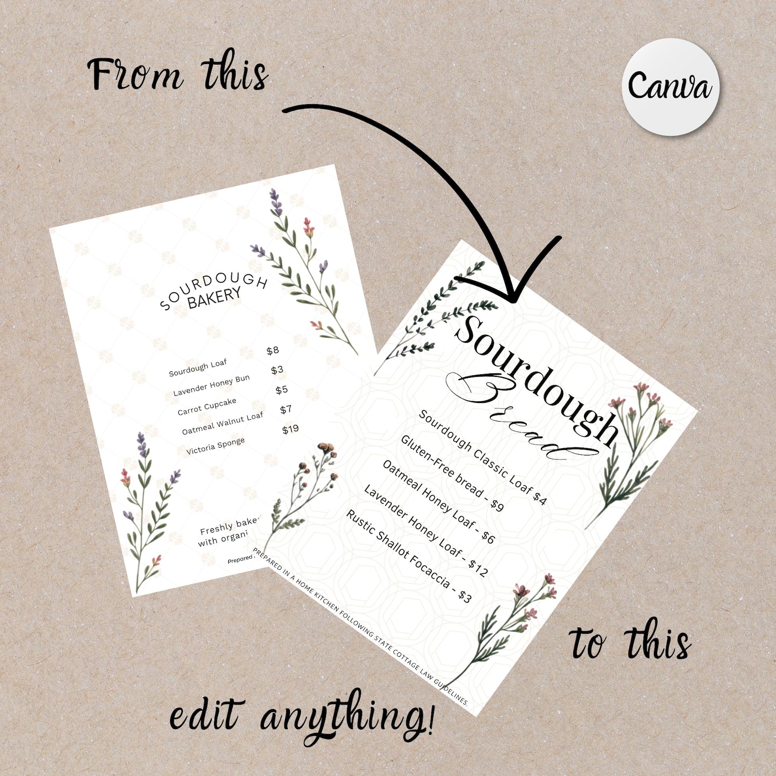 Sourdough Menu Bakery Price List Template Bundle Editable Bread Price ...
