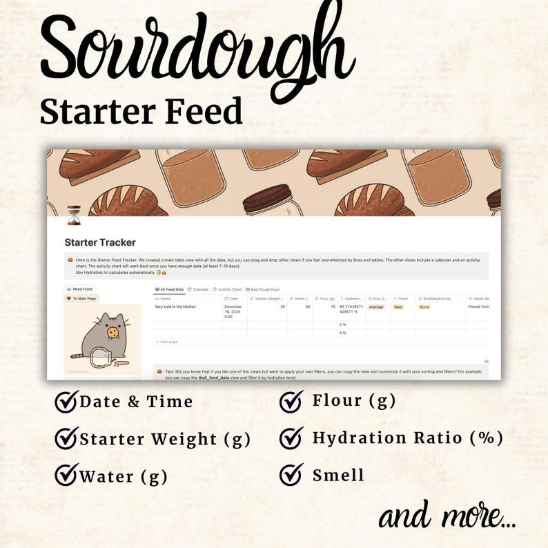 Sourdough Starter Feed Journal Notion Template Bread Making Log Journal ...