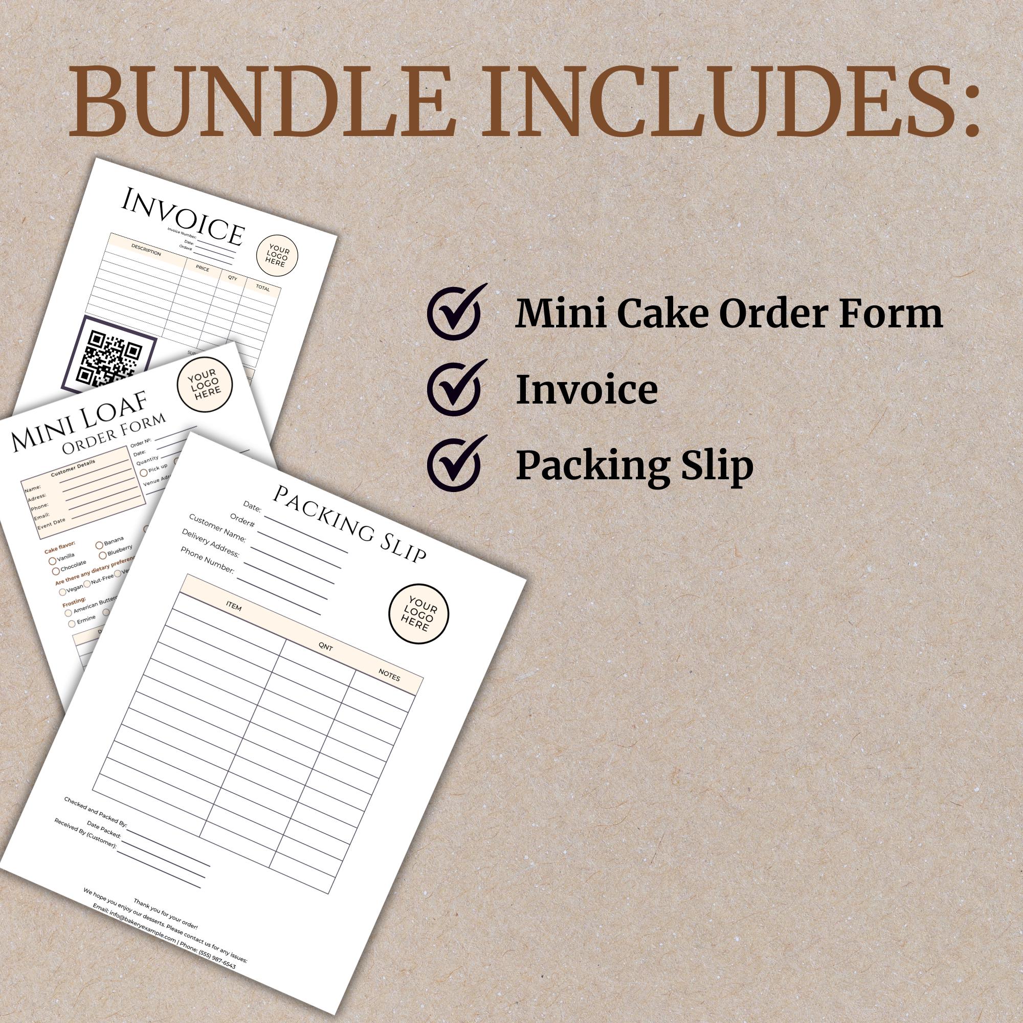 Mini Cake Order Form Mini Loaf Pan Packing Slip Dessert Order for Event ...