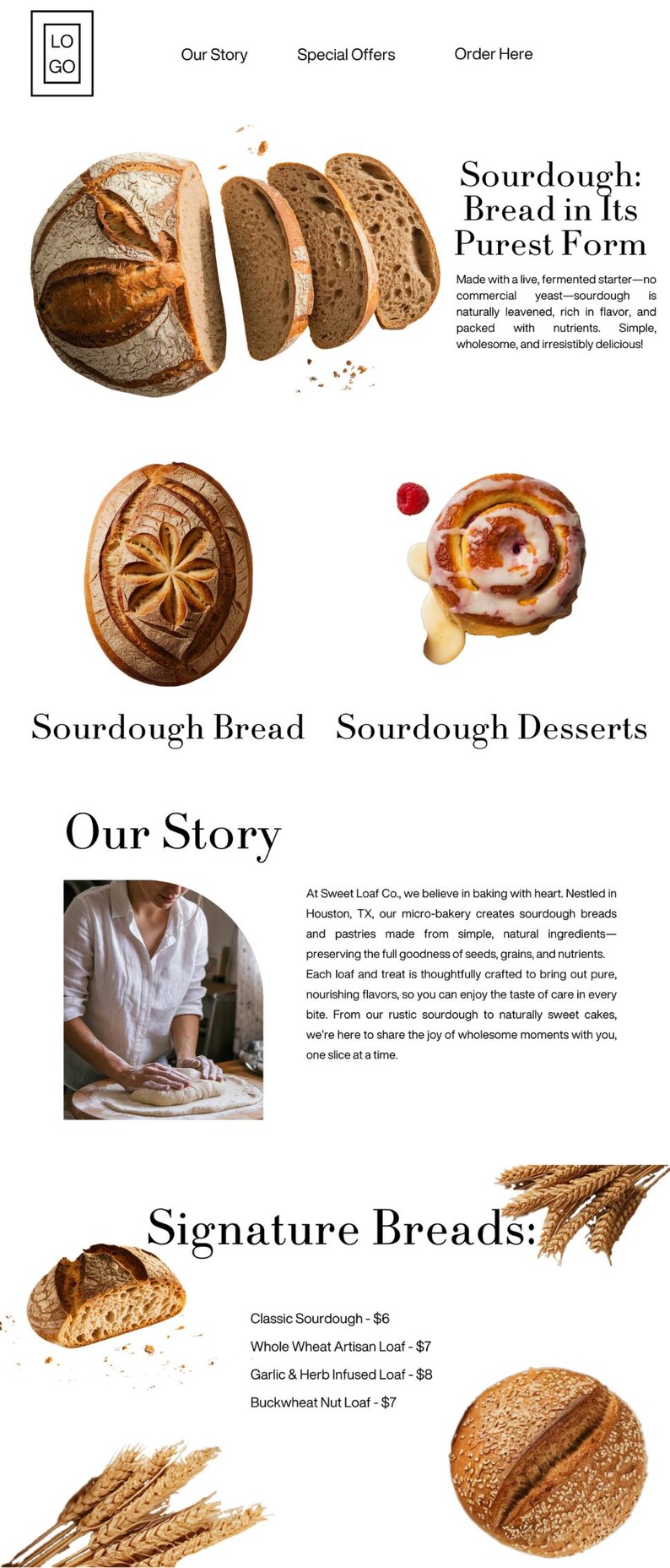 Bread Menu Website Sourdough Bakery Sales Page Simple Website for ...