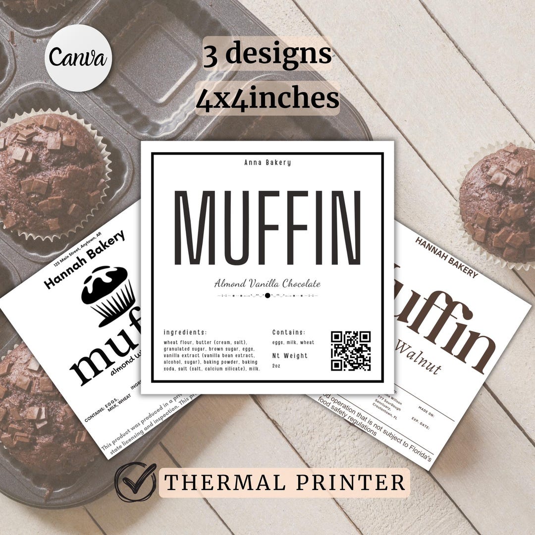 Editable Muffin Label for Cottage Bakery 4x4 Muffin Tag Canva Template ...