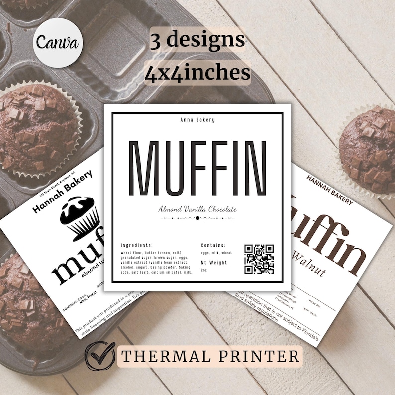Muffin Label Template for Bakery Packaging Editable Canva Tag for ...