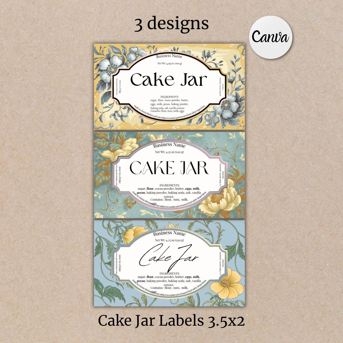 Cake Jar Label Cottage Kitchen Home Cakery Small Cakes Labels Victorian ...