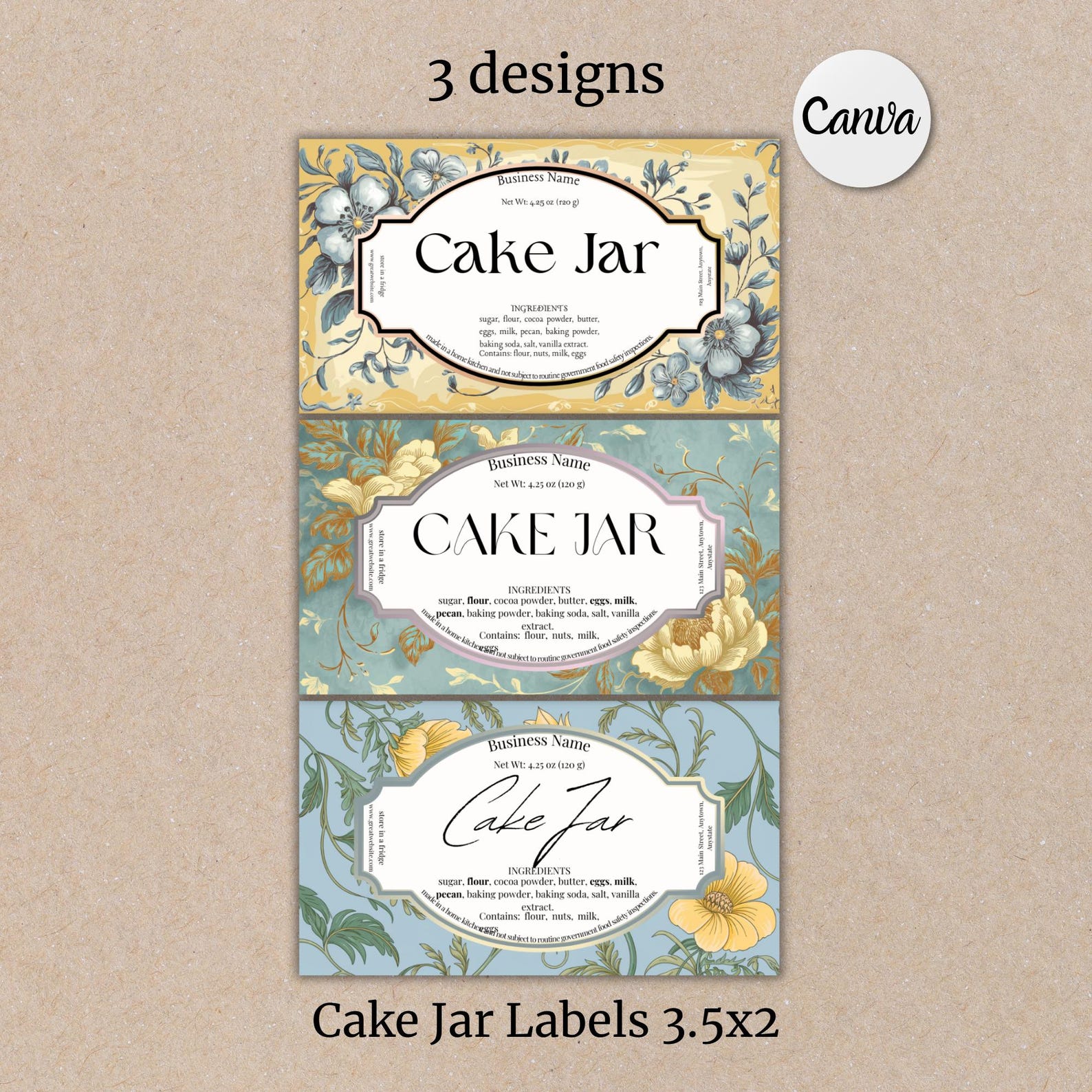 Cake Jar Label Cottage Kitchen Home Cakery Small Cakes Labels Victorian ...