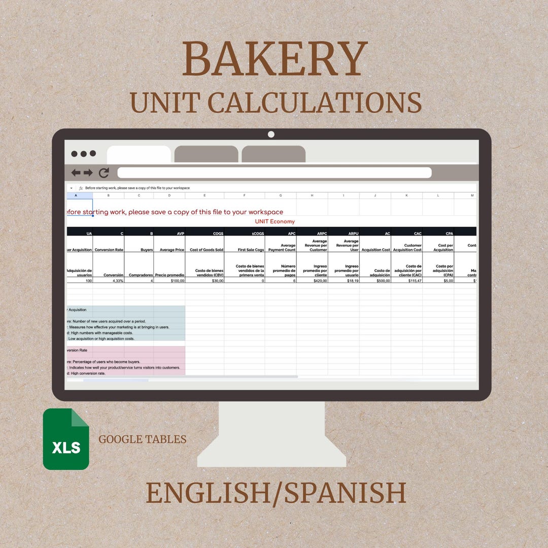 Home Bakery Spreadsheet to Calculate Business Costs Sales Customer ...