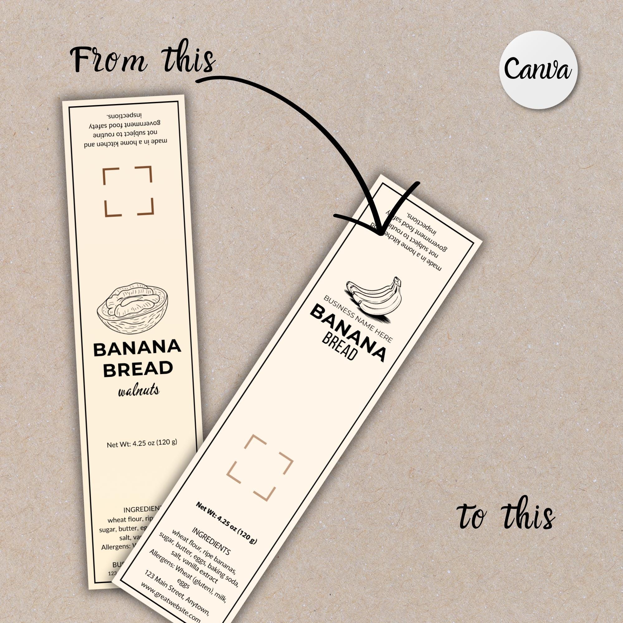 Editable Banana Bread Ingredient List Banana Bread Loaf Pan Sticker ...