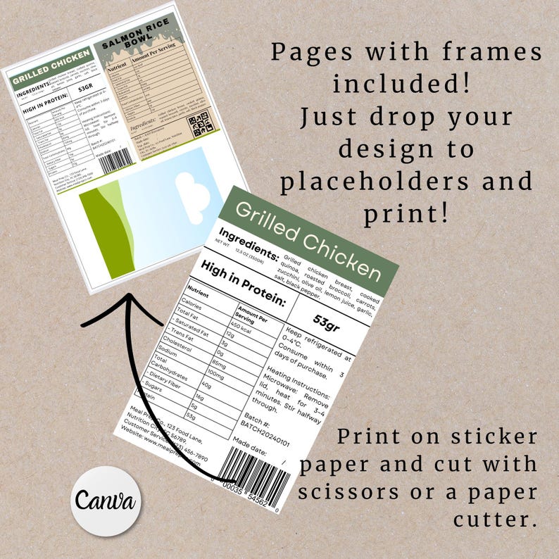 Food Label Meal Prep Sticker Editable Template Canva Lid Label ...