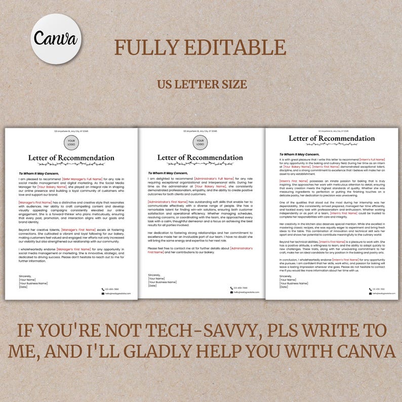 Bakery Letter of Recommendation for Baker Intern Bakery Business Bundle ...
