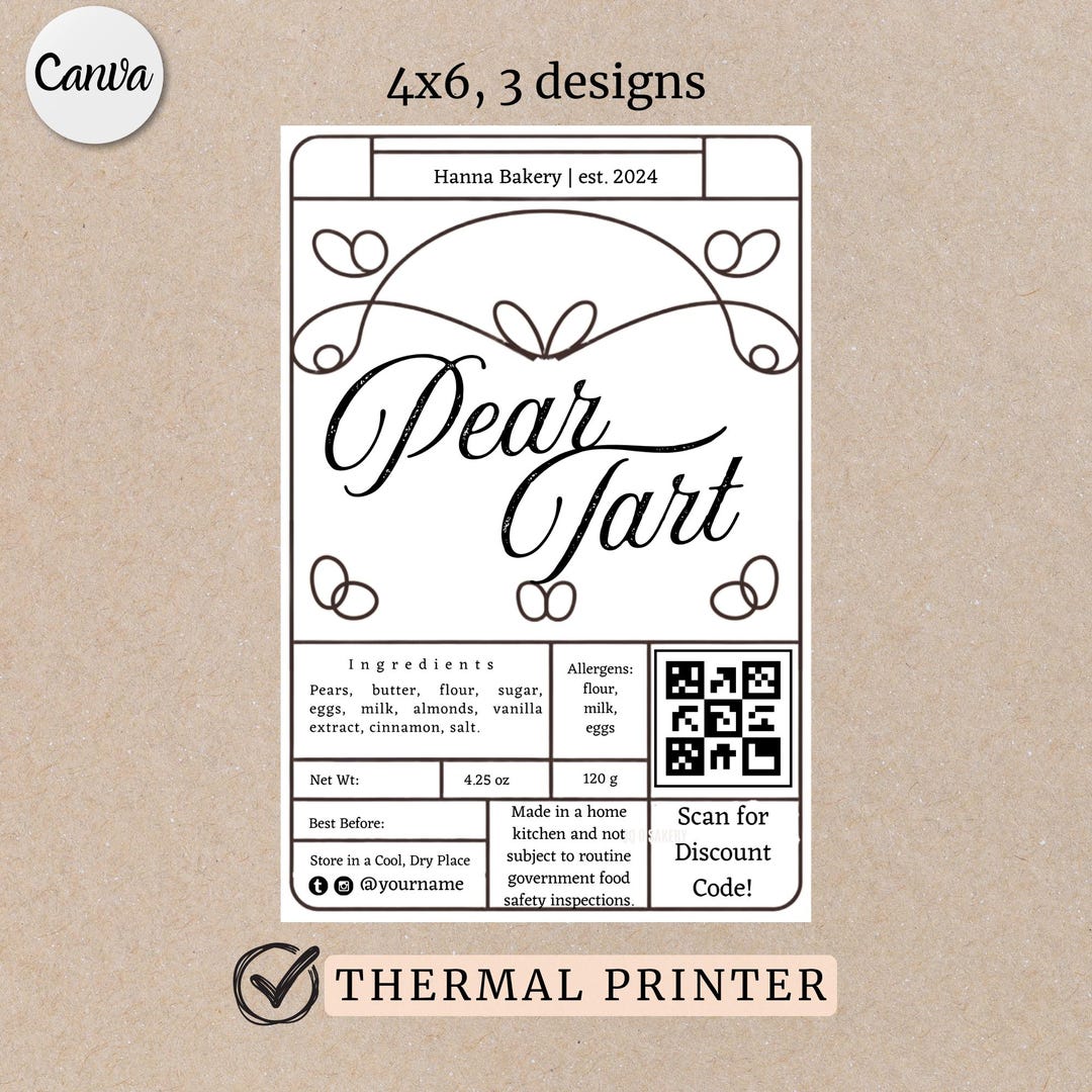 Thank You Card Thermal Printer Label for Bakery Retro Sticker Design ...