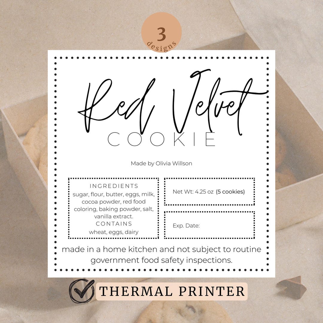 Bakery Label Template Cookie Sticker Home Baked Goods Tag Red Velvet ...