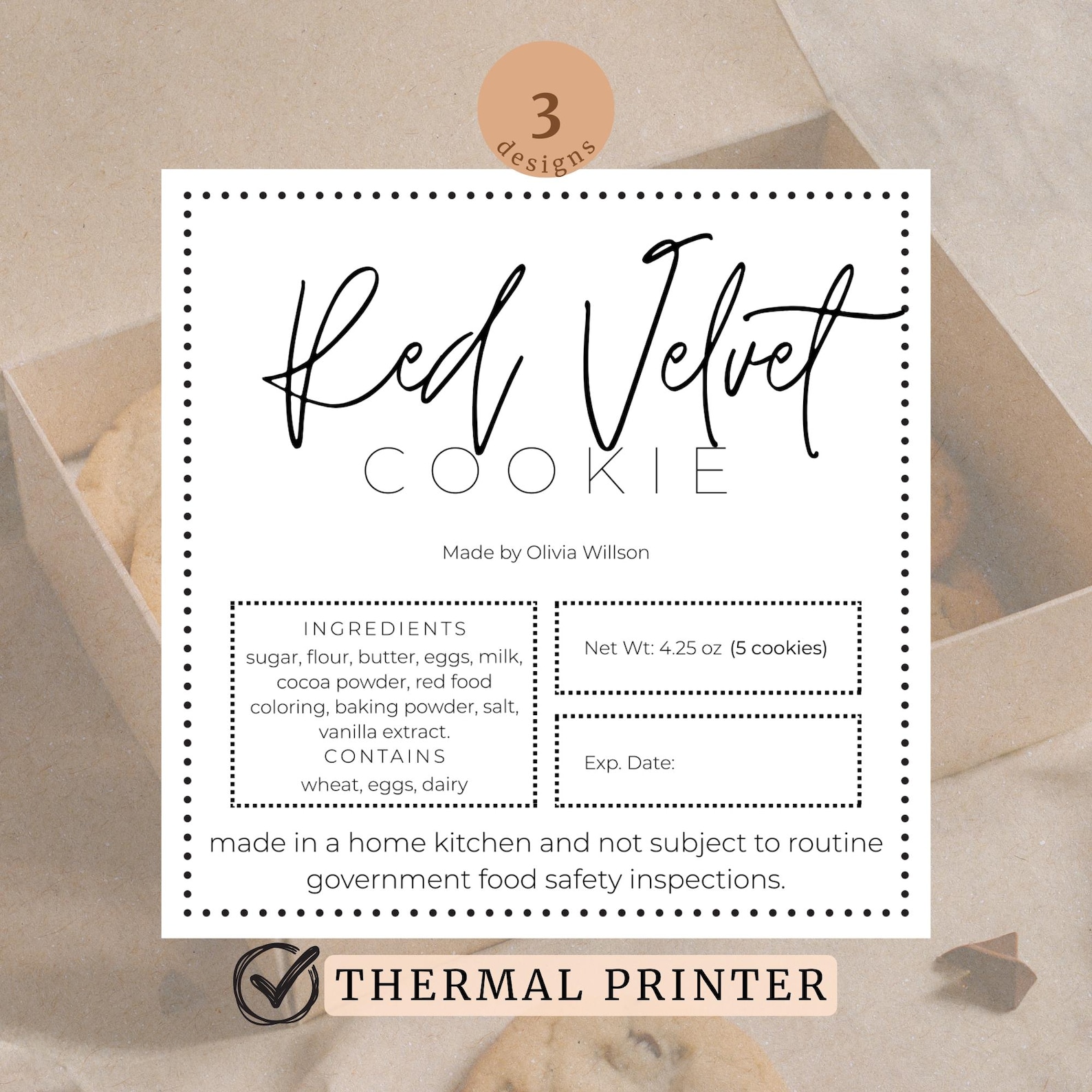 Cookie Label Template Minimalist Home Baked Cookie Description Cottage ...