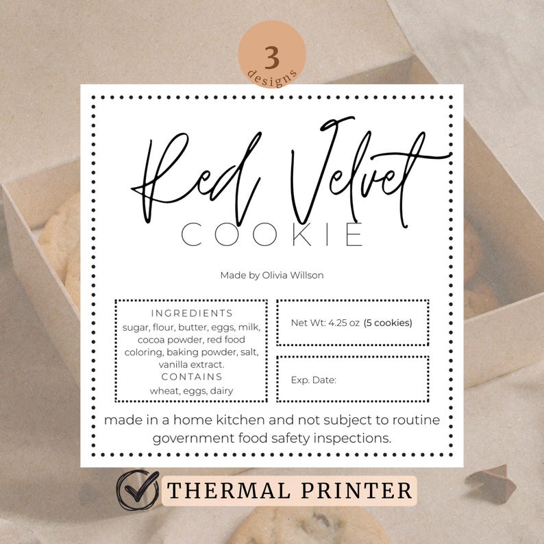 Cookie Label Template Minimalist Home Baked Cookie Description Cottage ...