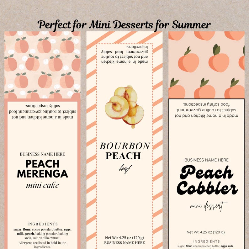 Printable Mini Cake Peach Dessert Labels Loaf Southern Peach Cobbler ...
