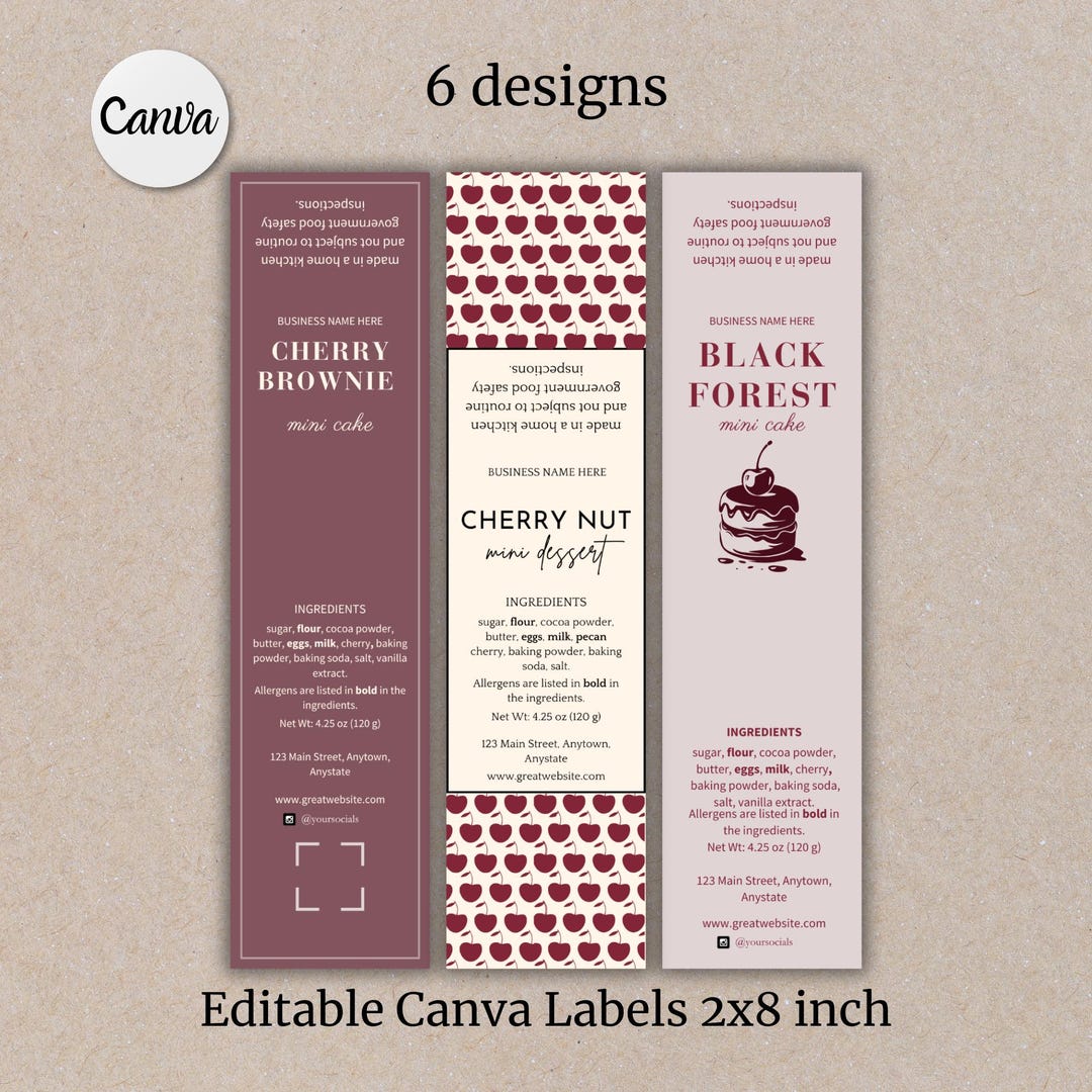 Cherry Coded Label Template Editable Cherries Mini Dessert Loaf Pan ...