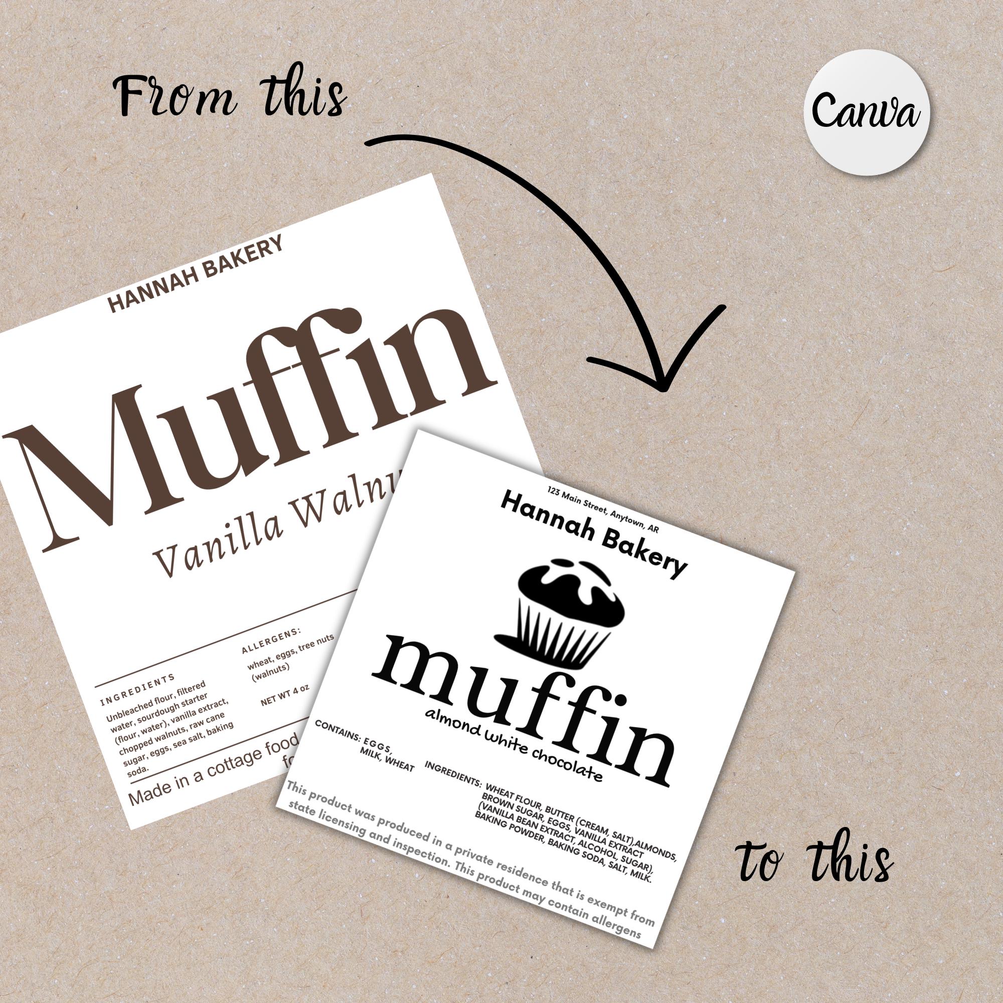 Muffin Label Template for Bakery Packaging Editable Canva Tag for ...