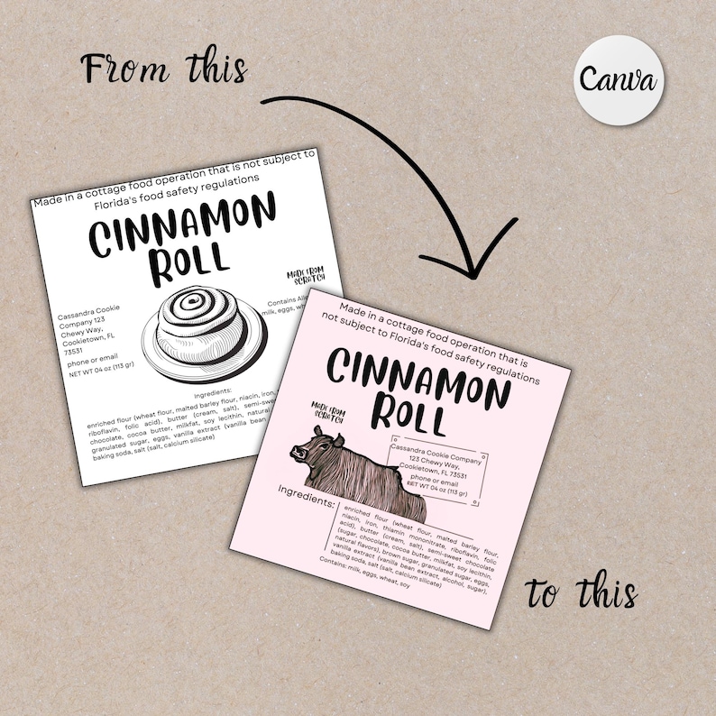 Editable Florida Cottage Law Cinnamon Roll Label Allergen Alert Label ...