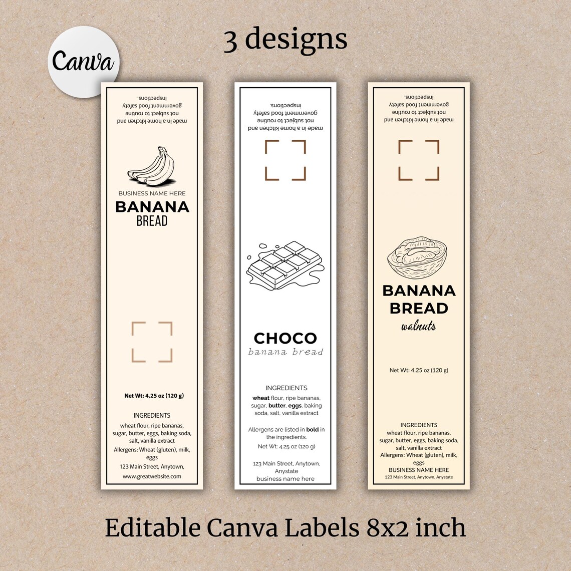 Editable Banana Bread Ingredient List Banana Bread Loaf Pan Sticker ...