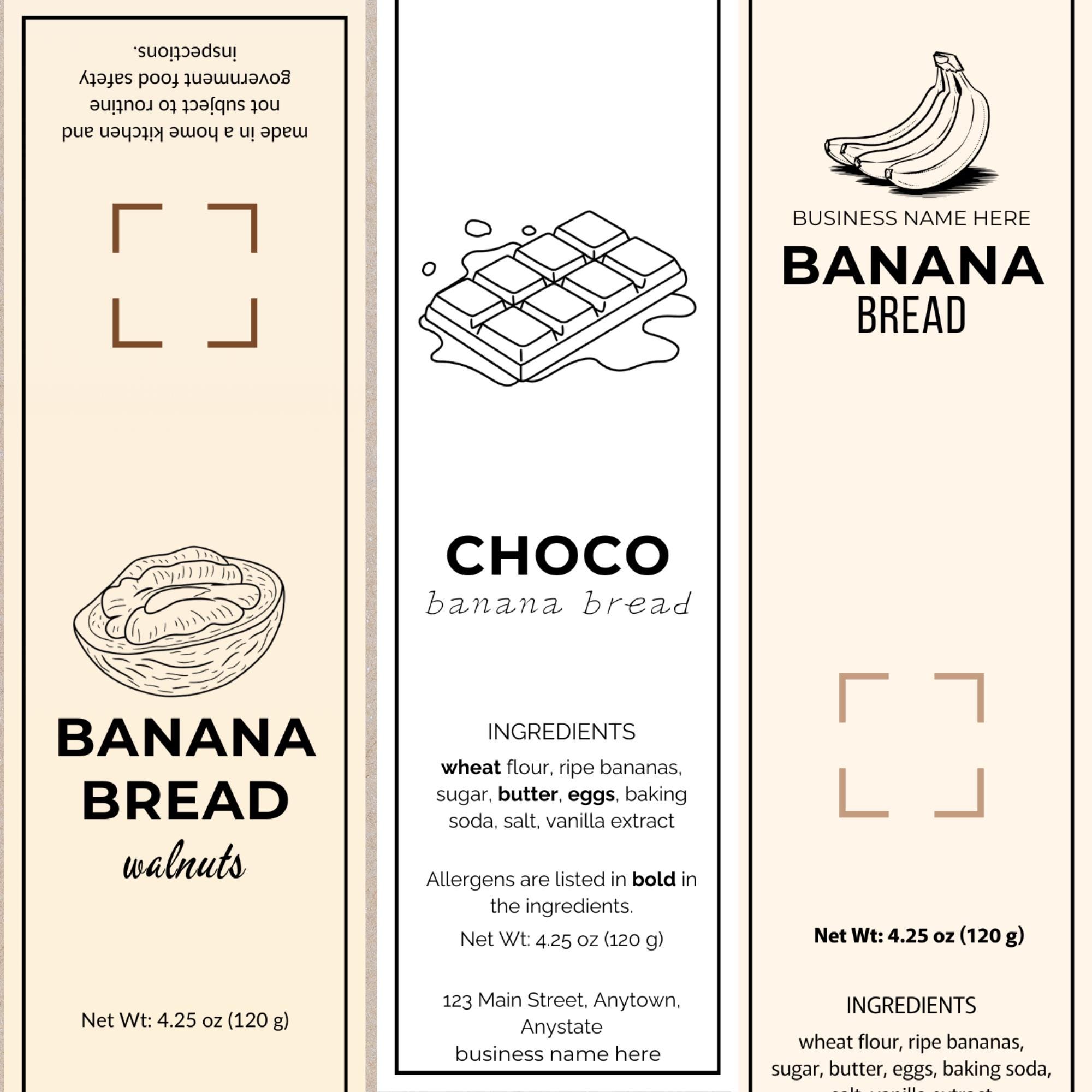 Editable Banana Bread Ingredient List Banana Bread Loaf Pan Sticker ...