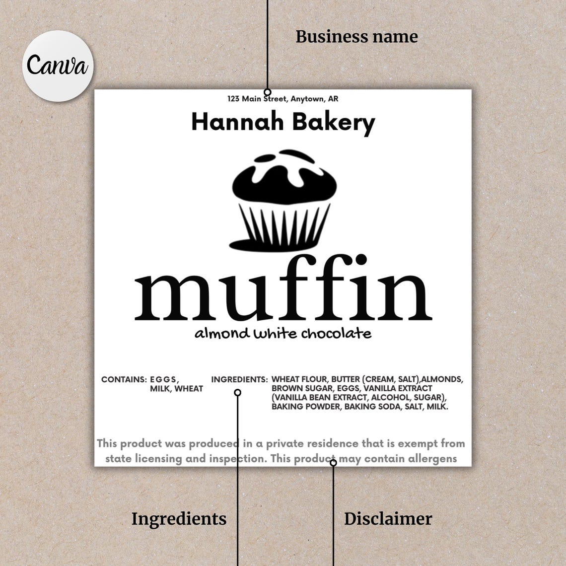 Muffin Label Template for Bakery Packaging Editable Canva Tag for ...