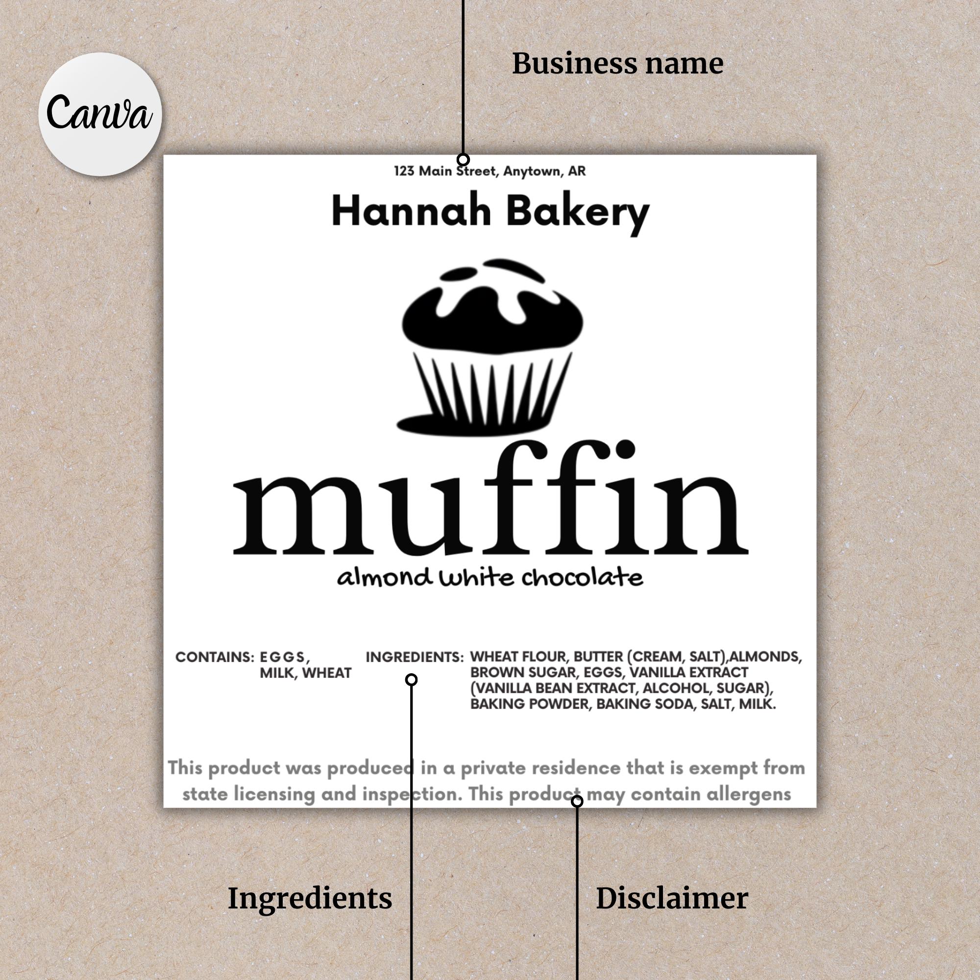 Muffin Label Template for Bakery Packaging Editable Canva Tag for ...