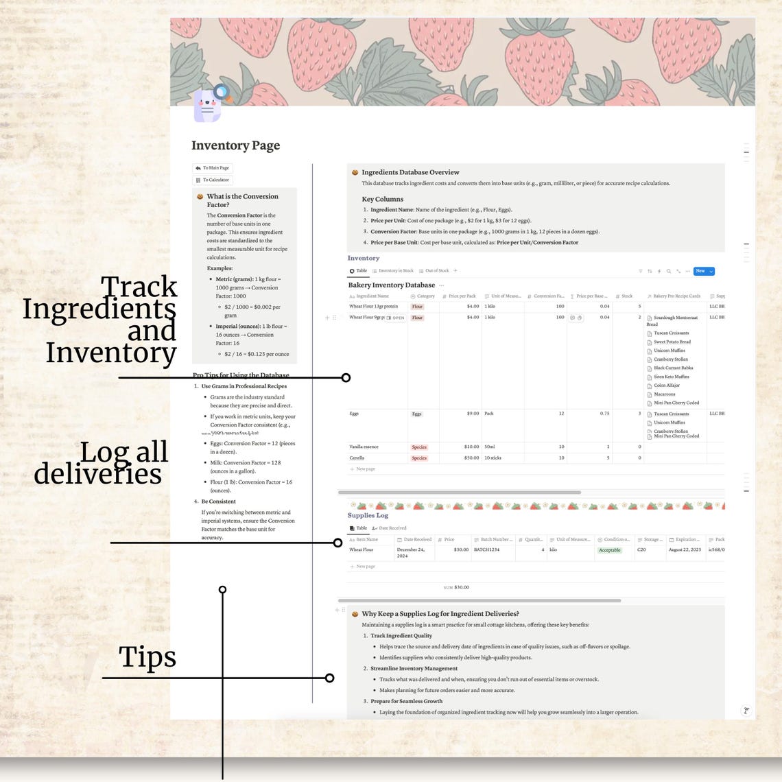 Bakery Inventory Log Notion Template Ingredient Supply Inventory Log ...