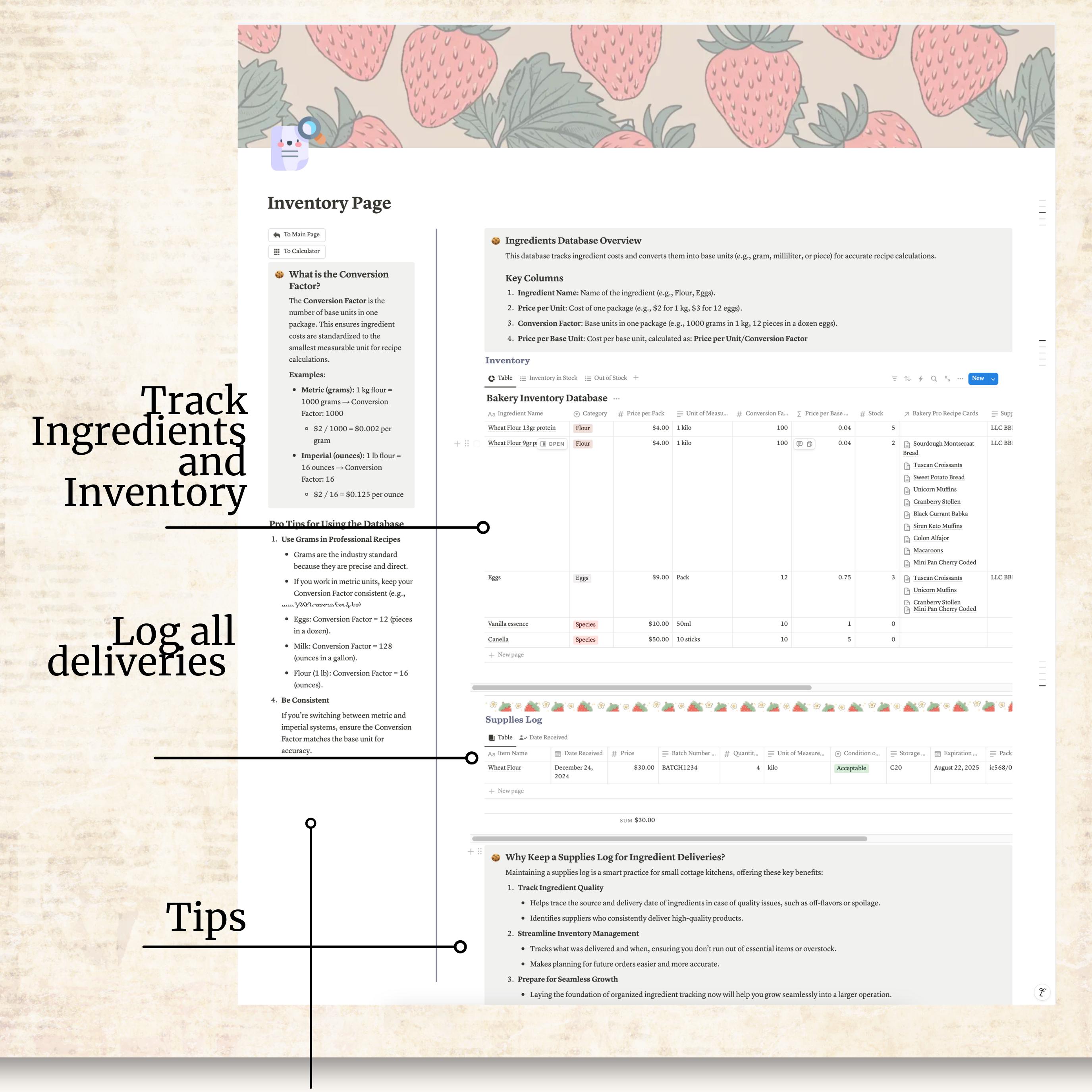 Recipe Costing Spreadsheet Notion Template Bakery Expense Tracking Tool ...