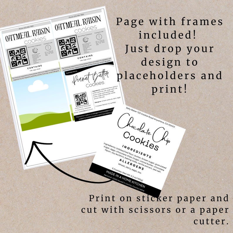 Square Cottage Food Label Canva Template for Cookies Description ...