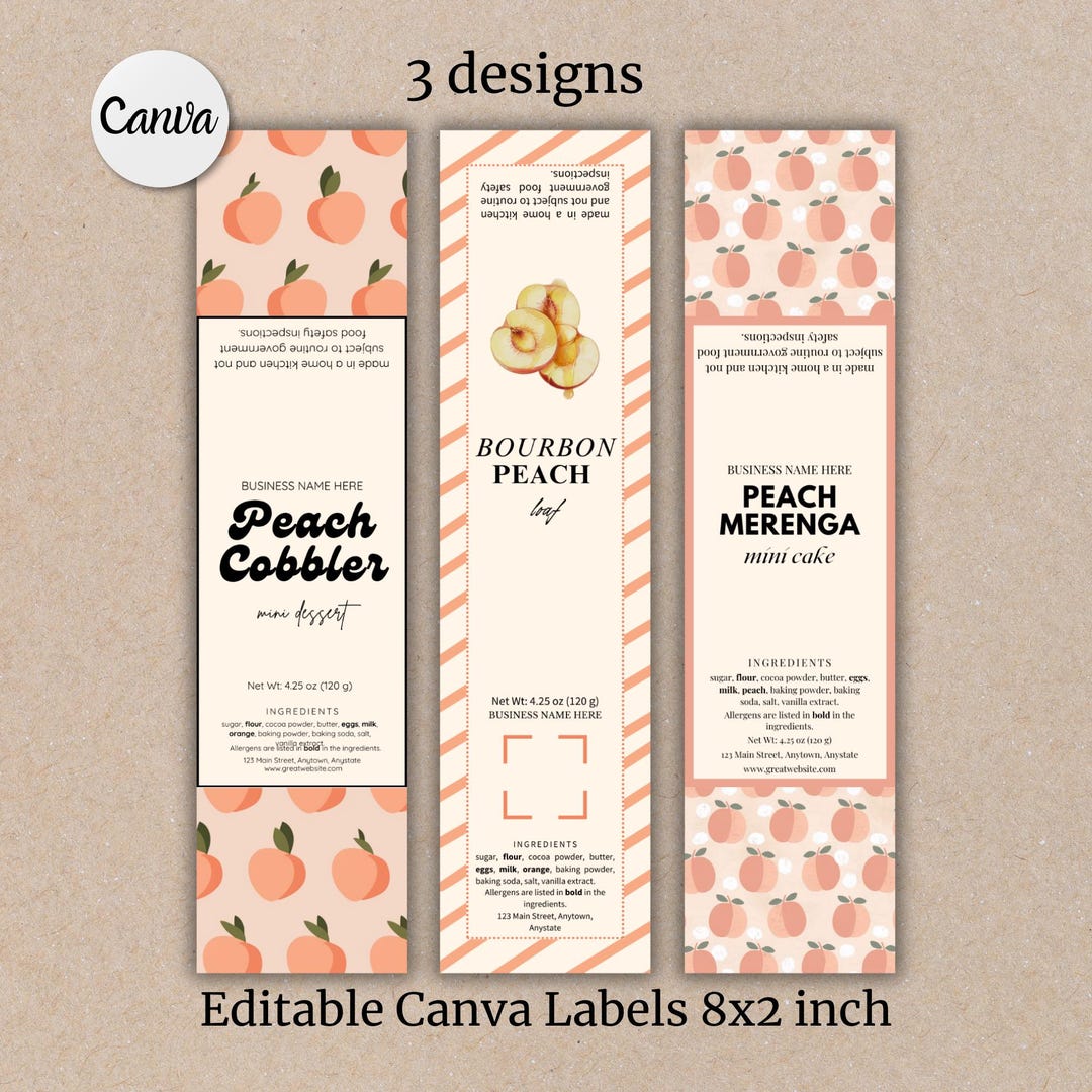 Printable Mini Cake Peach Dessert Labels Loaf Southern Peach Cobbler ...