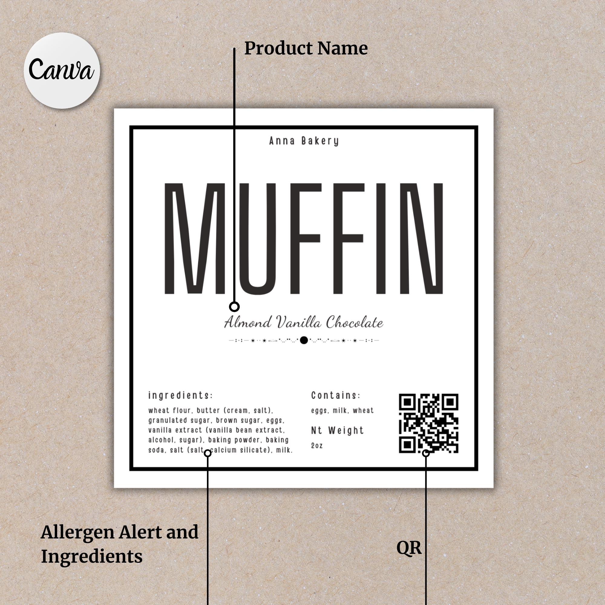 Muffin Label Template for Bakery Packaging Editable Canva Tag for ...