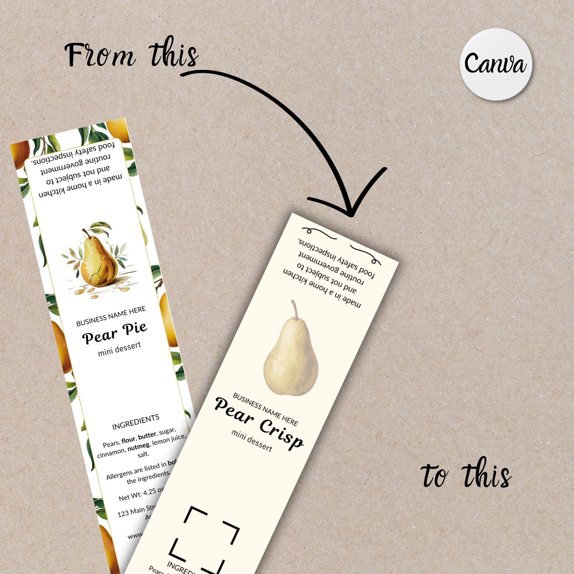 Printable Pear Crisp Mini Cake Label Home Made Mini Loaf Pan Pear Tart ...