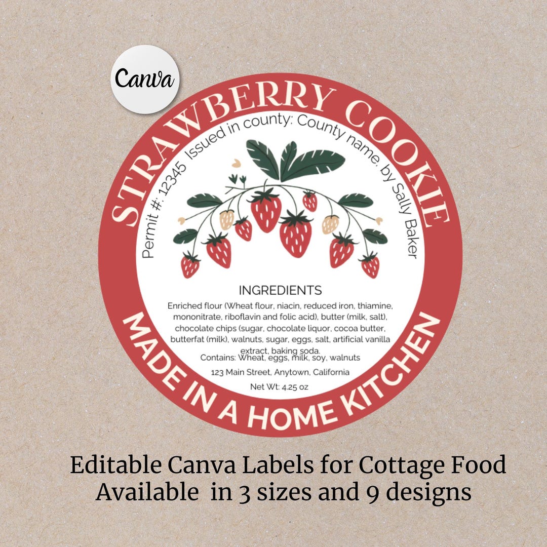 Illustrated Cottage Food Labels Strawberry Flavor Stickers California ...
