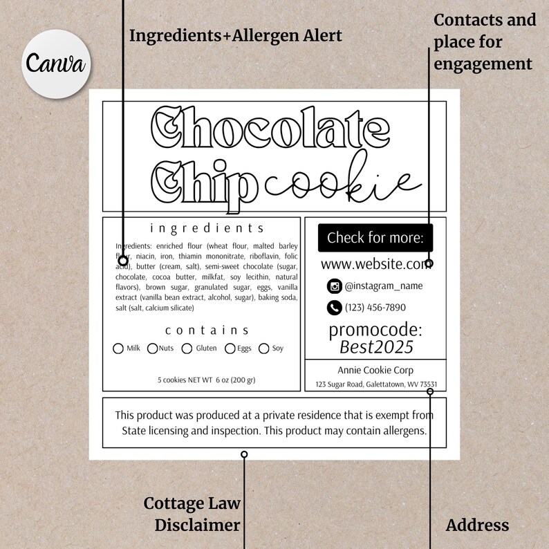 Cookie Label Info Template Alabama West Virginia Cottage Law Disclaimer ...
