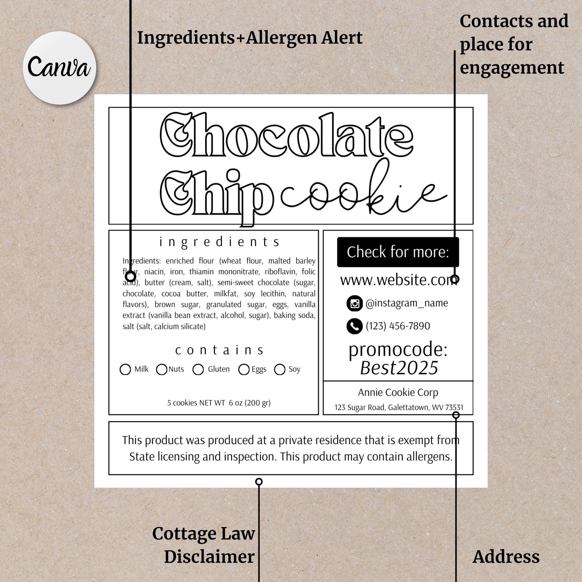 Cookie Label Info Template Alabama West Virginia Cottage Law Disclaimer ...
