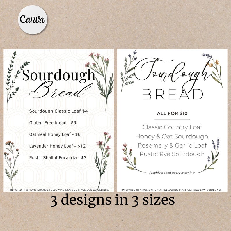 Sourdough Menu Bakery Price List Template Bundle Editable Bread Price ...