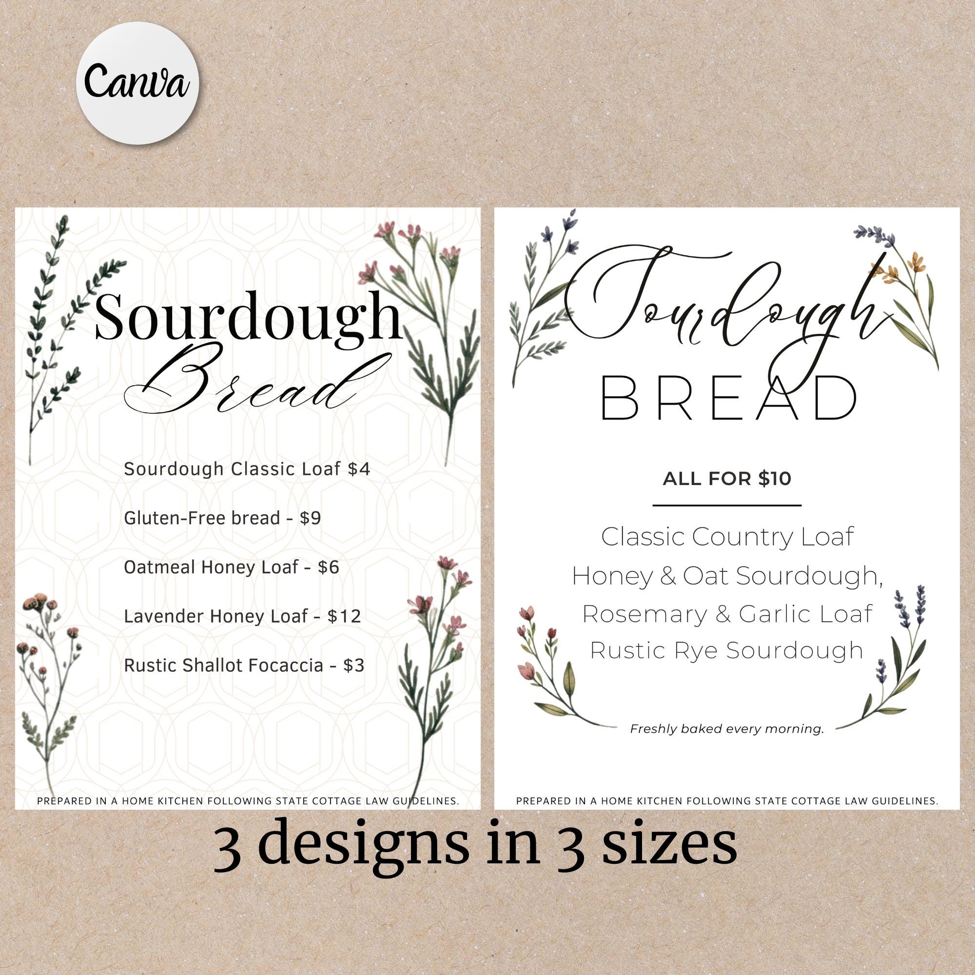 Sourdough Menu Bakery Price List Template Bundle Editable Bread Price ...