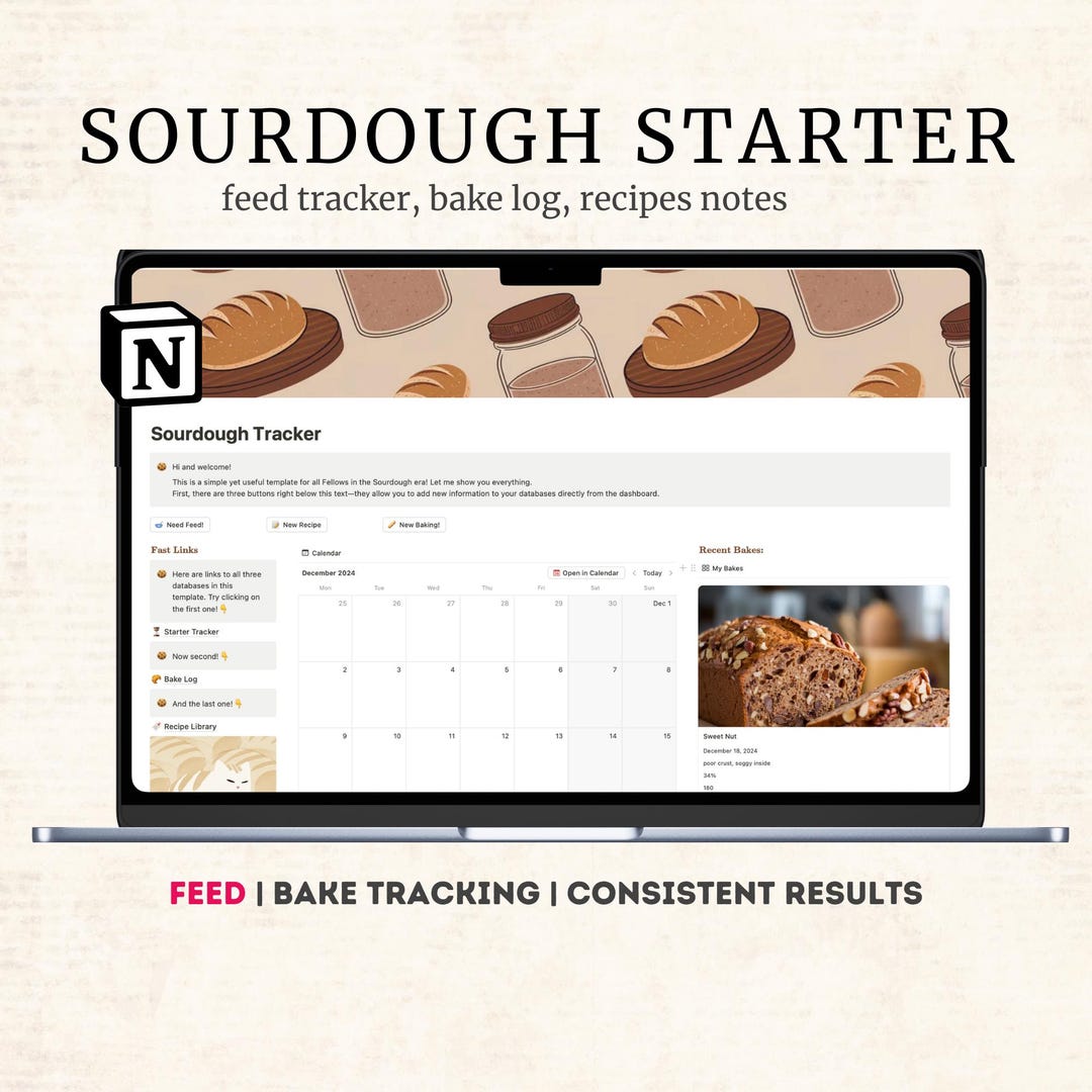 Sourdough Starter Feeding Log Notion Template Bread Making Planner ...
