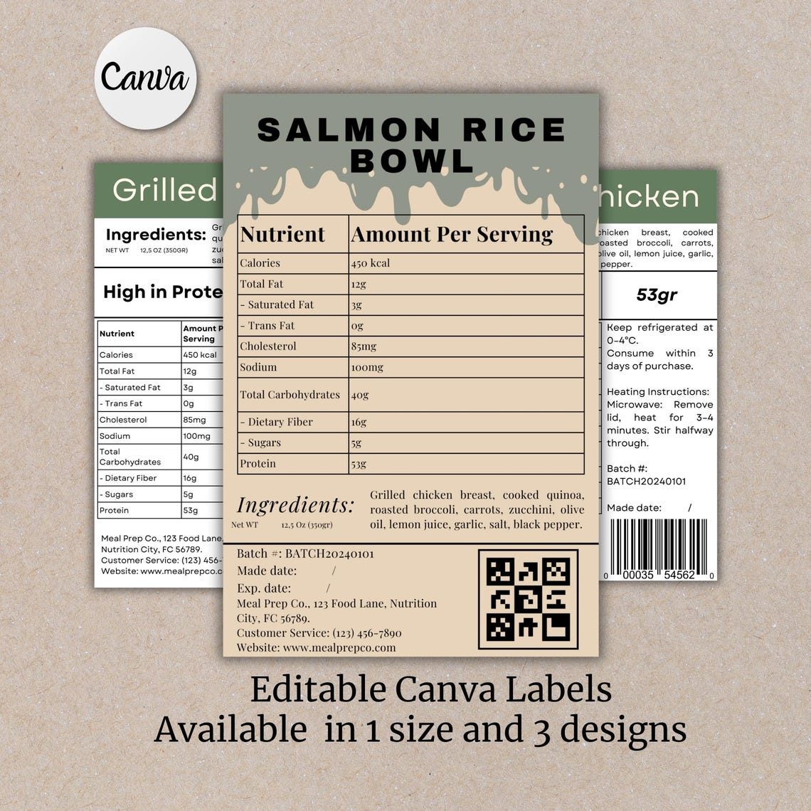 Food Label Meal Prep Sticker Editable Template Canva Lid Label ...