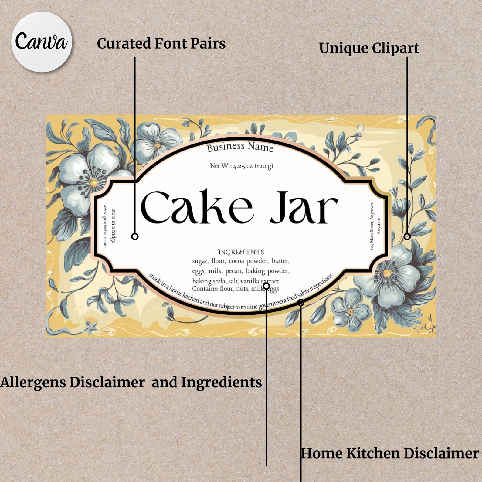 Cake Jar Label Cottage Kitchen Home Cakery Small Cakes Labels Victorian ...