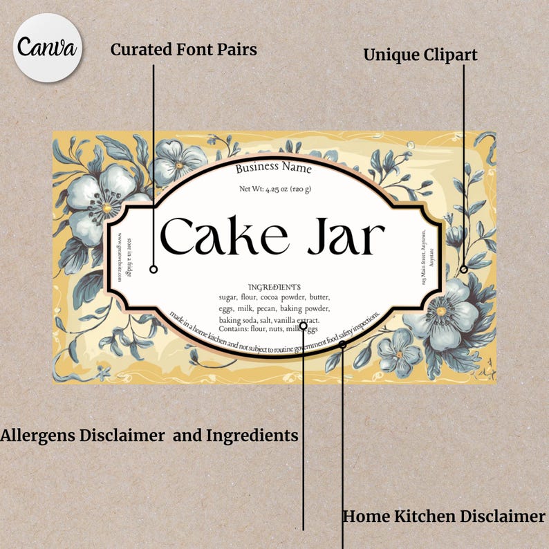 Cake Jar Label Cottage Kitchen Home Cakery Small Cakes Labels Victorian ...