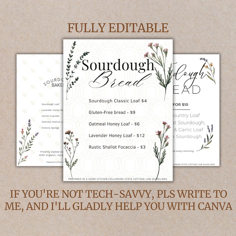 Sourdough Menu Bakery Price List Template Bundle Editable Bread Price ...