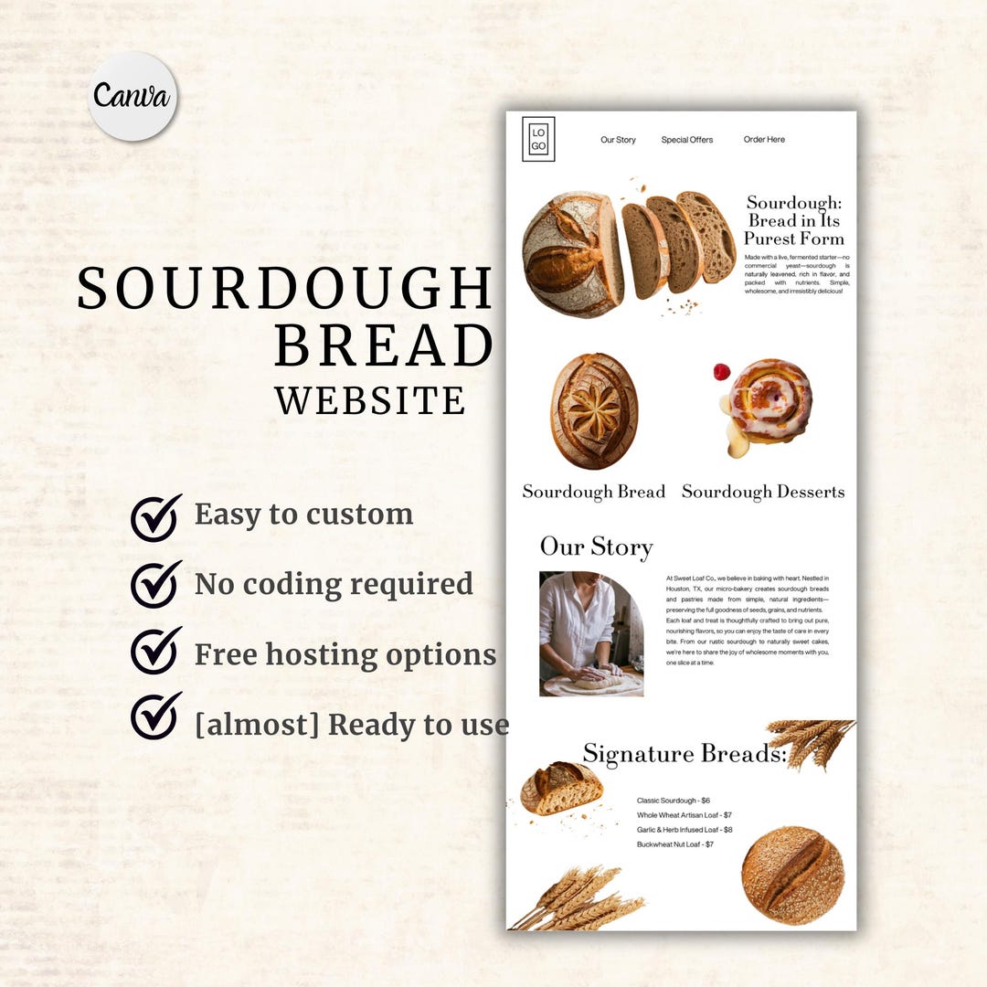 Bread Menu Website Sourdough Bakery Sales Page Simple Website for ...