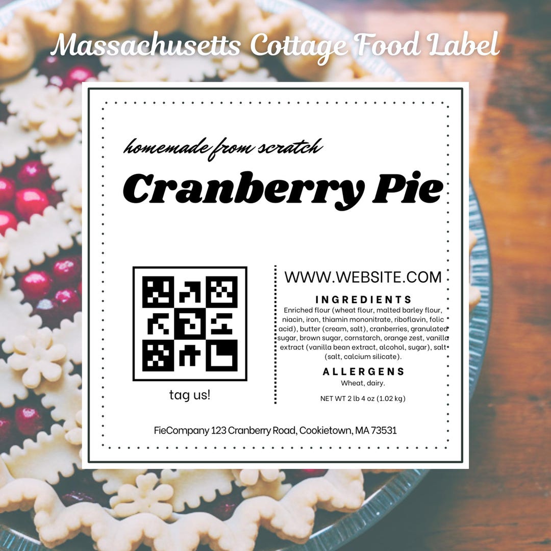 Cottage Food Labels for Pies Cranberry Pie Ingredient Description ...